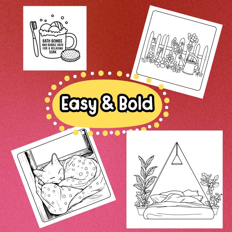 Cute & Cozy Fall Coloring Book, Set of 40 Bold and Simple Coloring ...