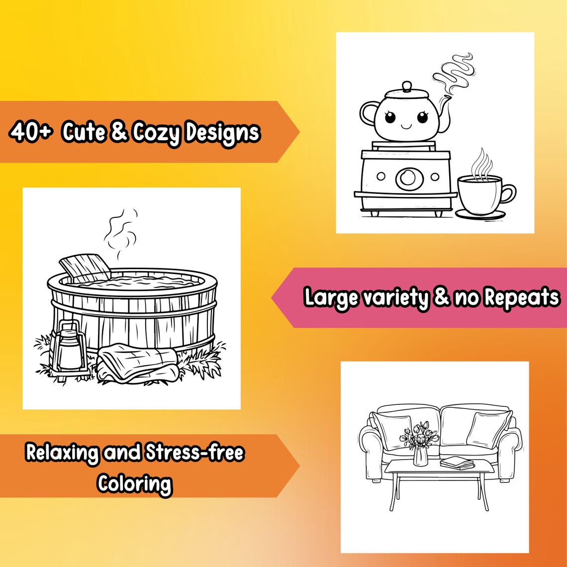 Cute & Cozy Fall Coloring Book, Set of 40 Bold and Simple Coloring ...