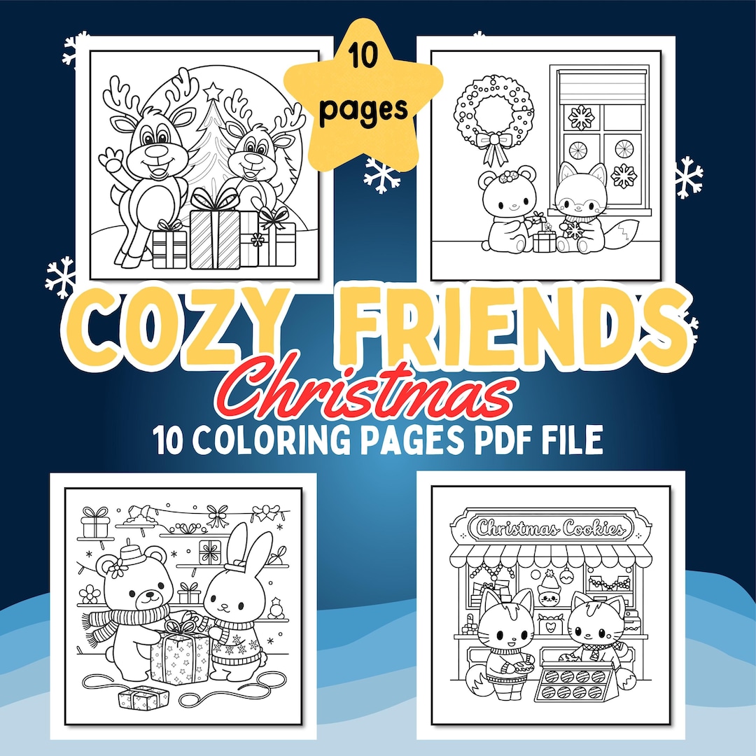 Cozy Friends Christmas Coloring Pages, Bold & Easy, 10 Pages, Instant ...