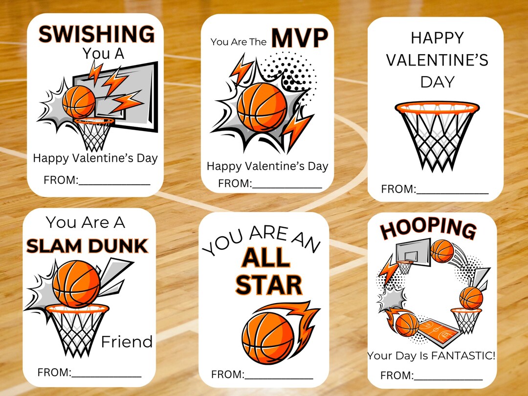 Printable Basketball Cards, Kids Valentine Day Cards. Classroom ...