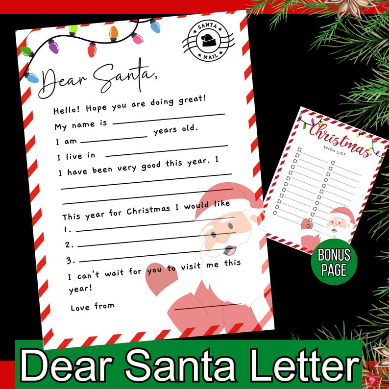 Kids Dear Santa Letter | Printable Template | Christmas Wish List ...