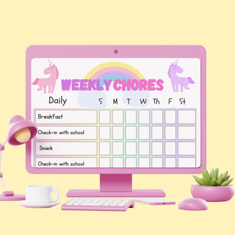 Weekly Chore Chart Png, Digital Download, Responsibility Chart, Unicorn ...