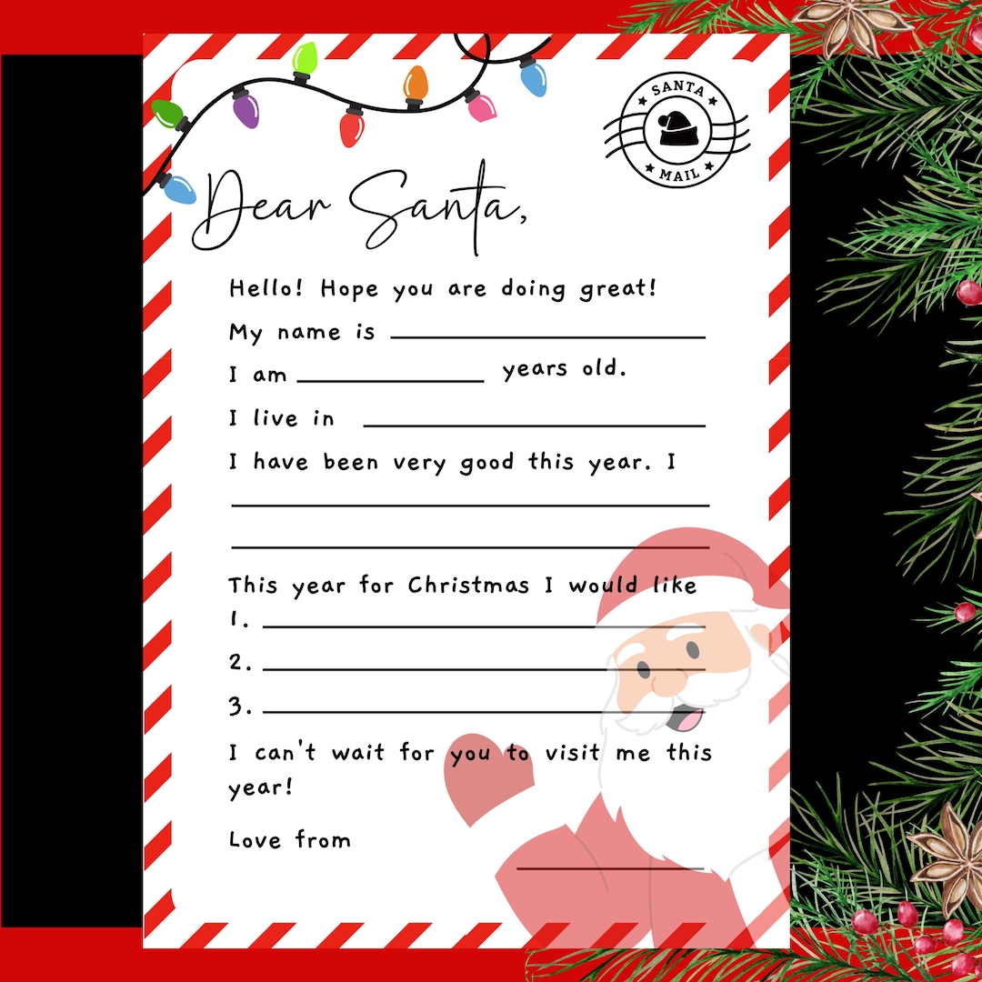 Kids Dear Santa Letter | Printable Template | Christmas Wish List ...