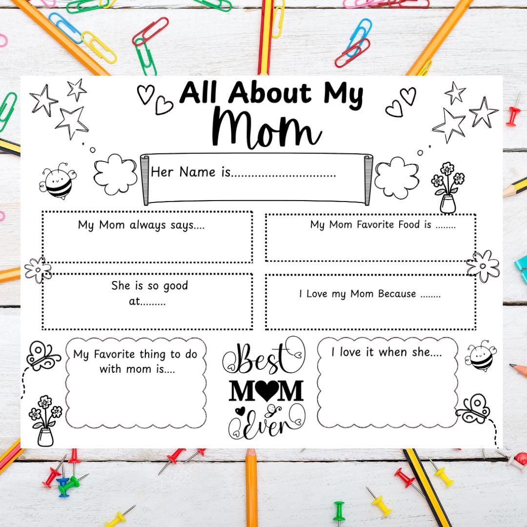 All About My Mom Printable - Mother's Day Gift - Instant Download ...