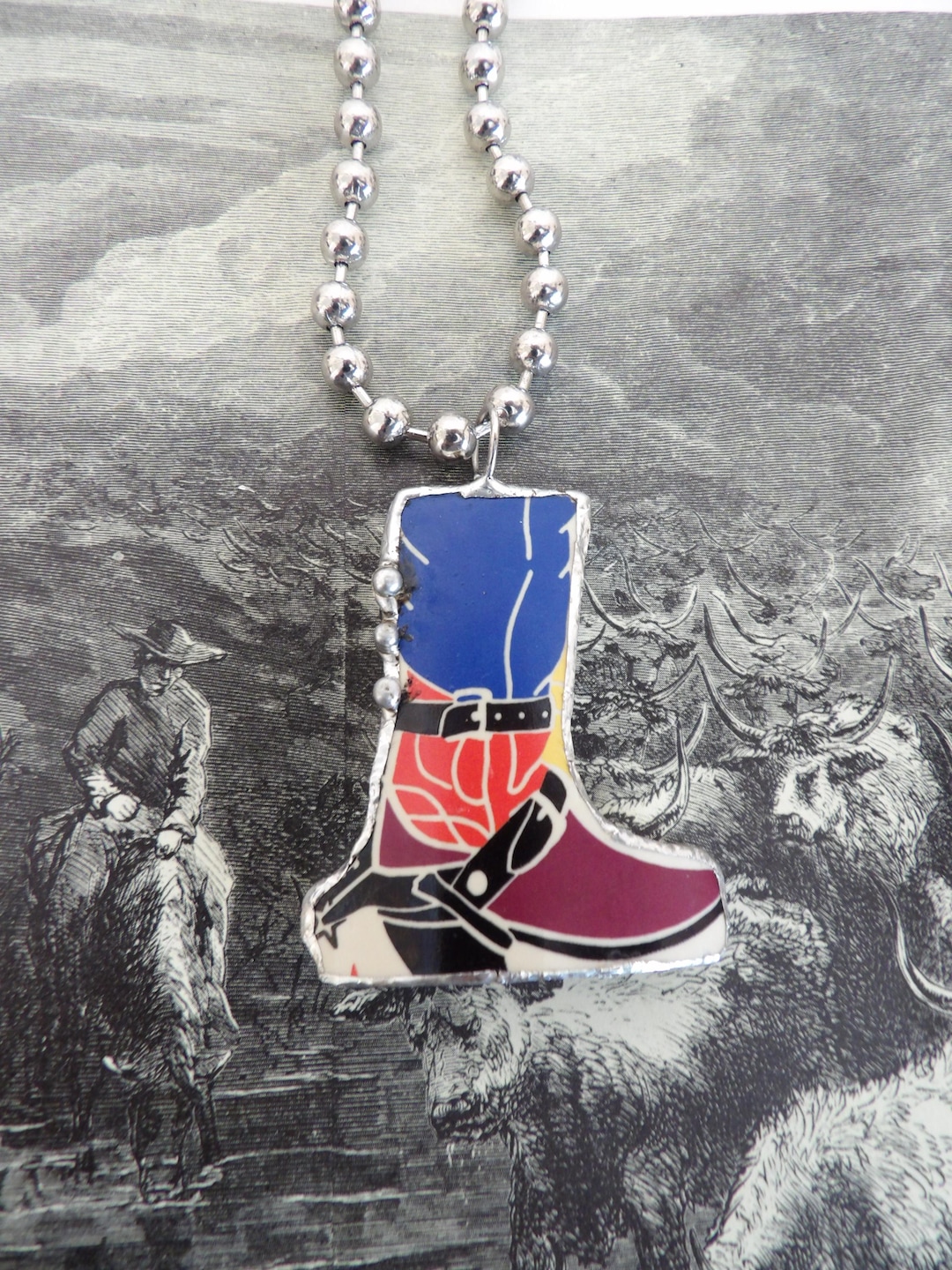 COLORED COWBOY BOOT Repurposed Soldered Necklace - Etsy