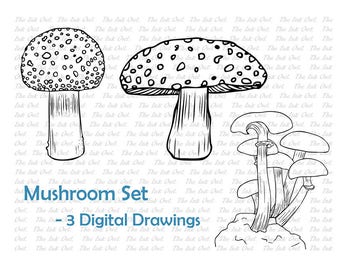 Mushroom drawing | Etsy