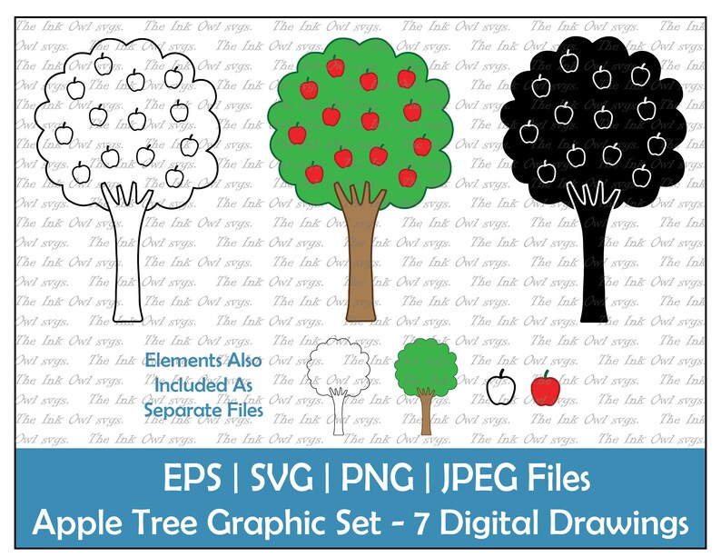 Apple Tree Vector Clipart / Outline & Stamp Drawing - Etsy