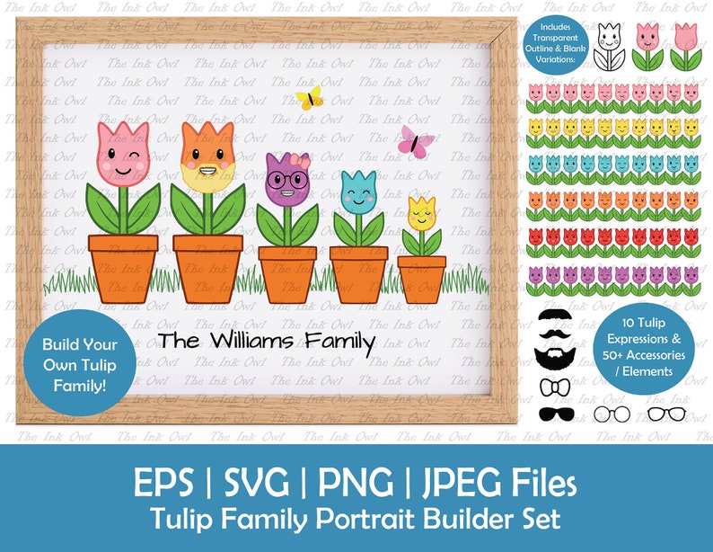 Cute Tulip Flower Family Portrait Builder Clipart / Outline & Color ...