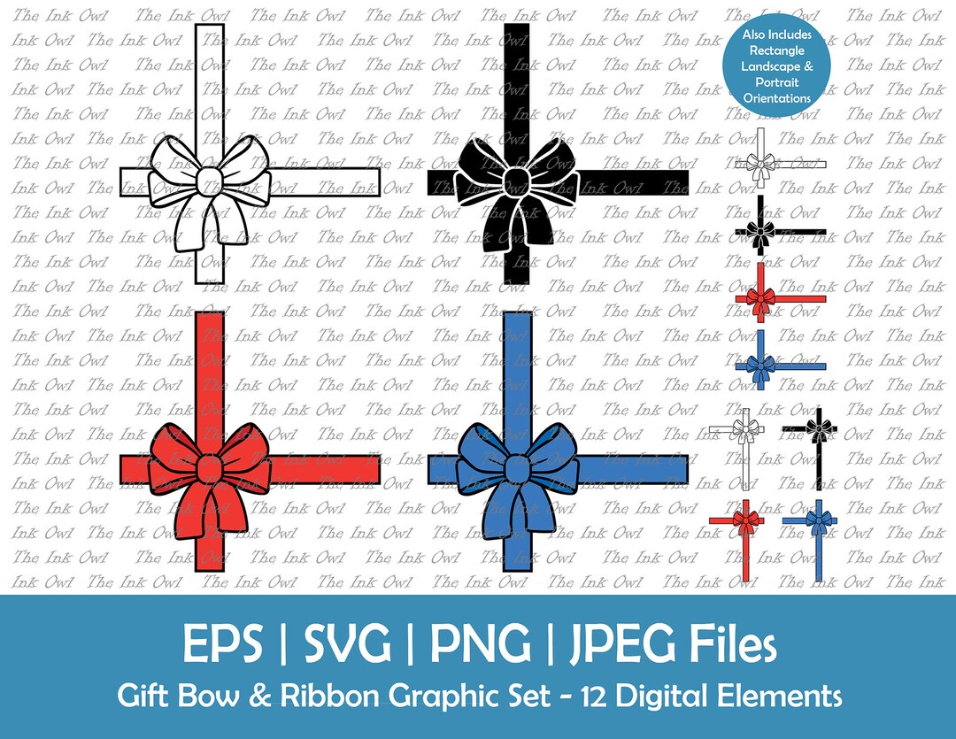 Gift Bow Ribbon Vector Clipart / Outline, Silhouette & Color Graphics ...