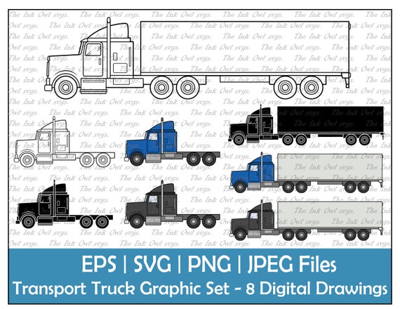 Transport Truck Vector Clipart Set / Outline Stamp & Color | Etsy