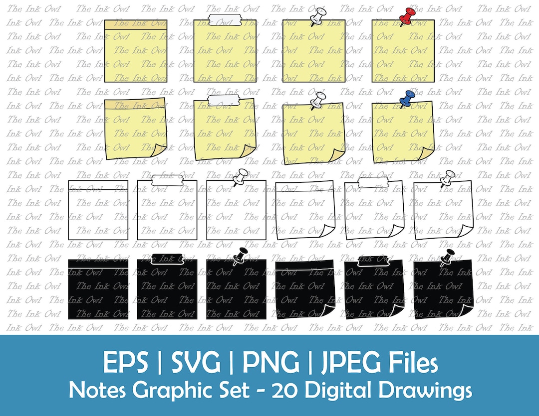 Sticky Memo Note Vector Clipart / Outline, Silhouette, Color Graphic ...