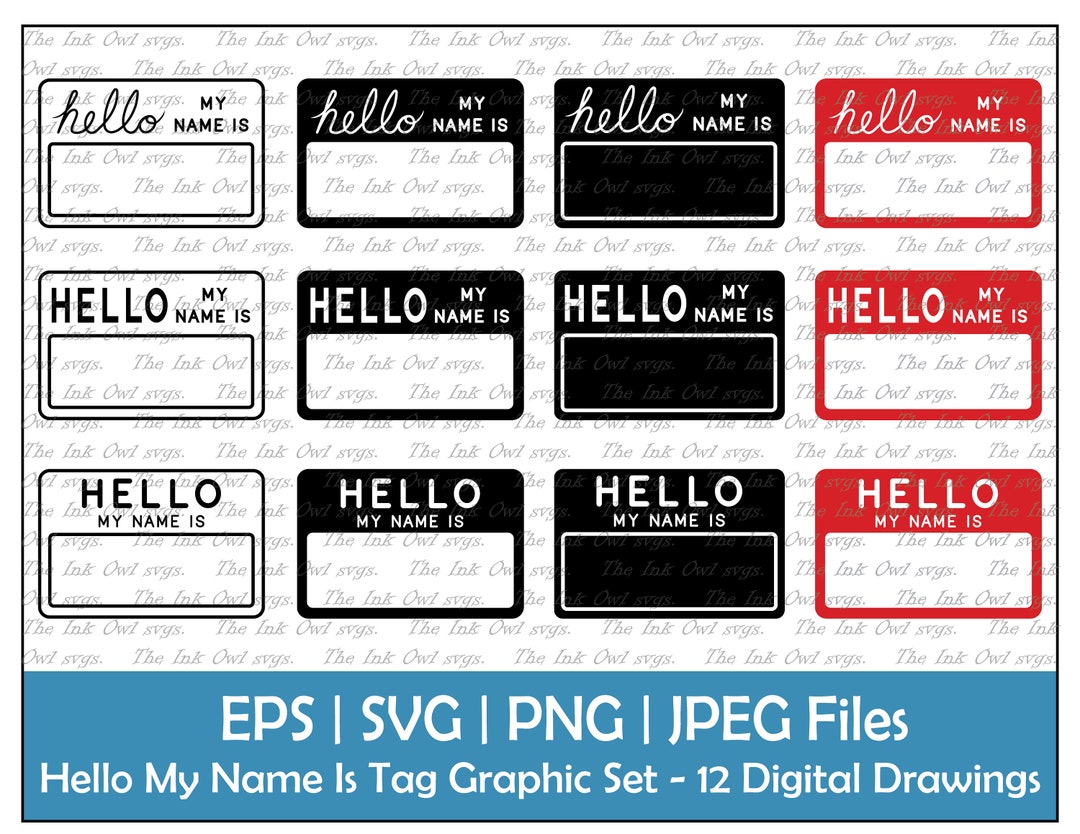 Hello My Name is Sticker Tag Template Clipart Set / Outline, Stamp and ...