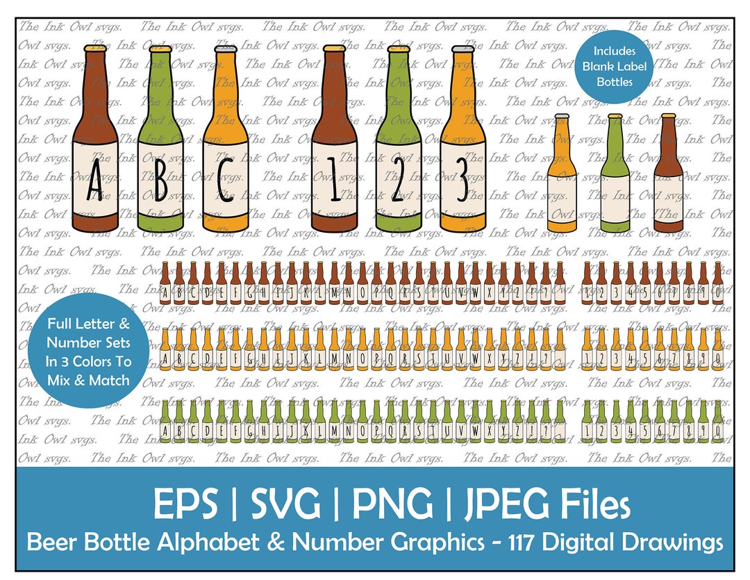Beer Bottle Letter Alphabet and Numbers Vector Clipart Set / Text ...