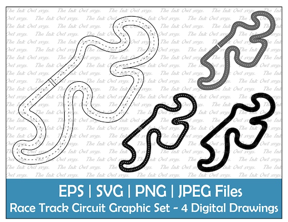 Race Track Circuit Map Clipart Set / Outline & Stamp Graphic / | Etsy
