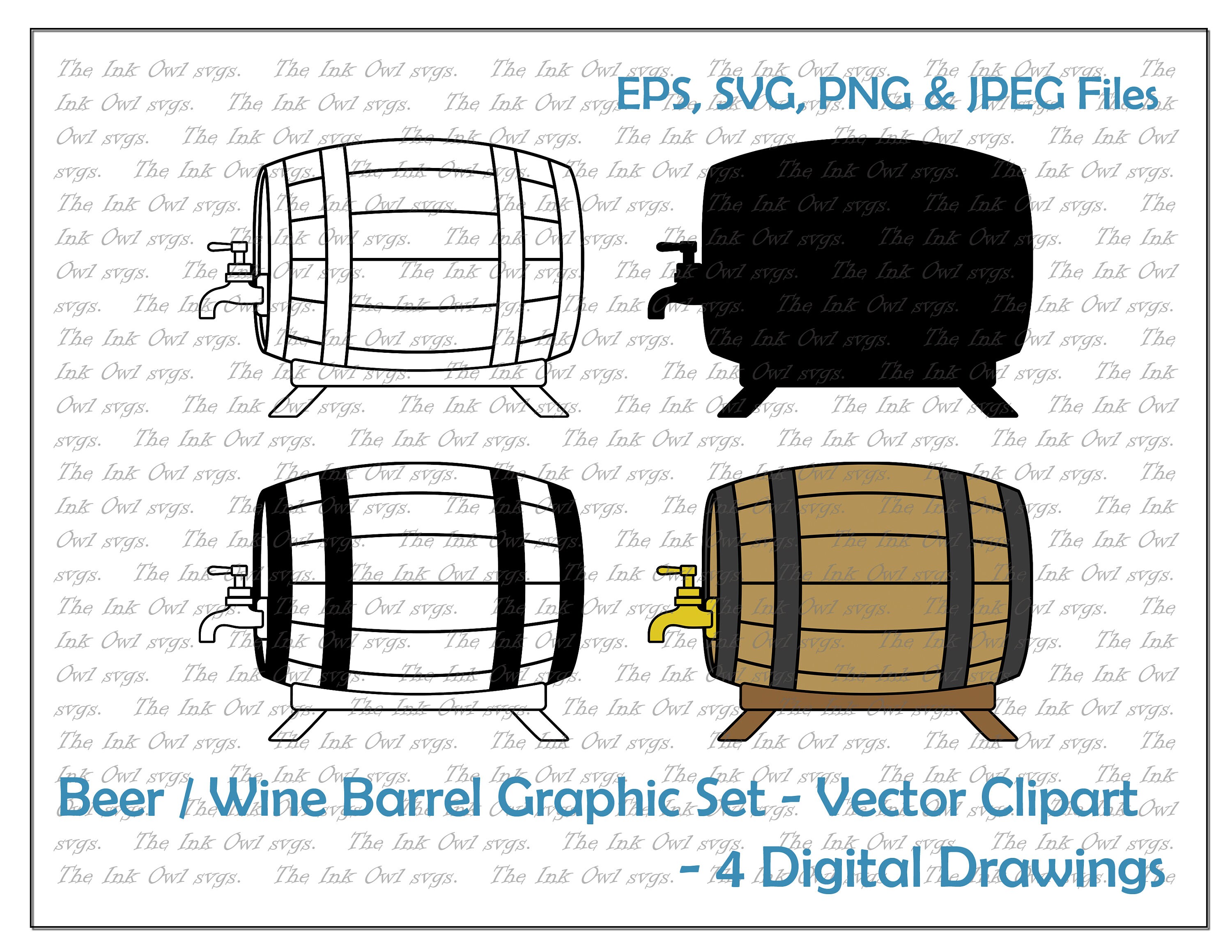 Wine or Beer Barrel Vector Clipart Set / Outline & Stamp - Etsy Australia