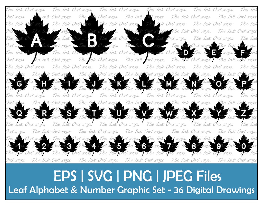 Maple Leaf Alphabet Letters & Numbers Vector Clipart Set / Silhouette ...
