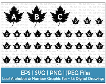 Maple Leaf Alphabet Letters & Numbers Vector Clipart Set / Silhouette ...
