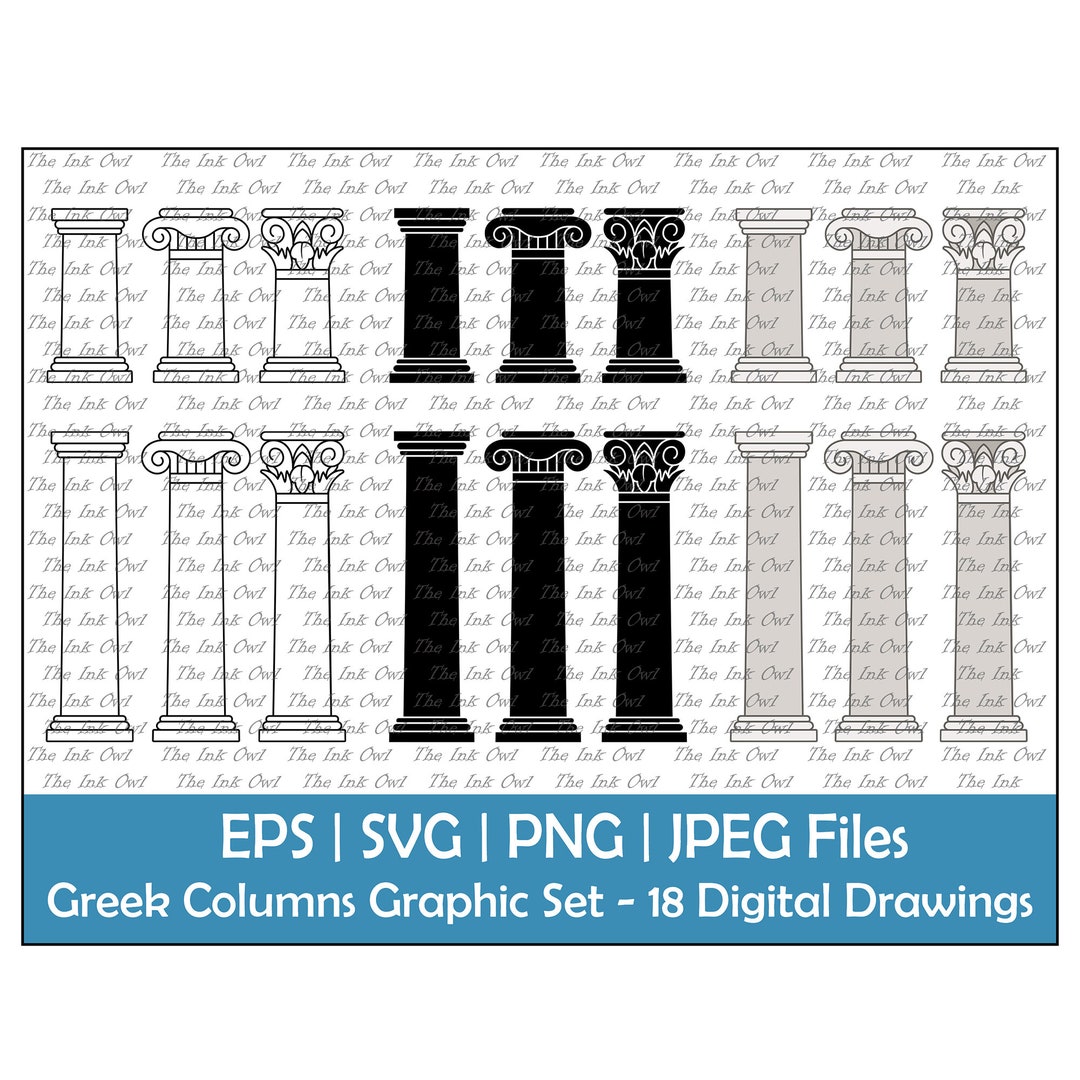 Simple Greek Column Vector Clipart Set / Outline, Silhouette & Color ...