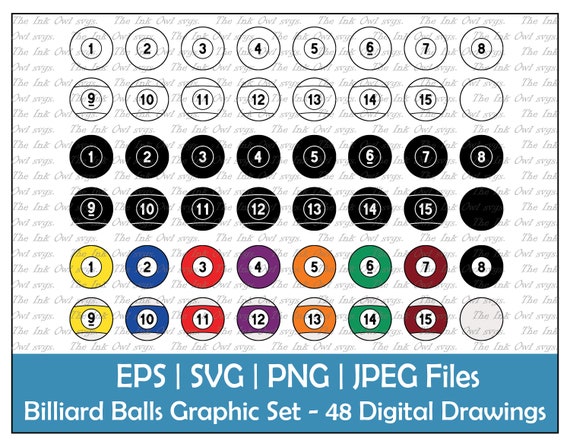 Billiards or Pool Balls Vector Clipart Set / Outline - Etsy