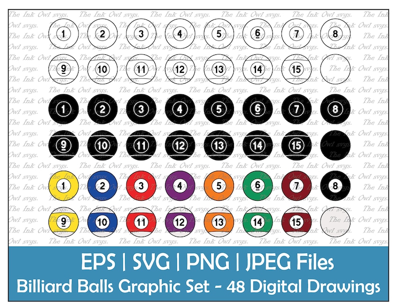 Billiards or Pool Balls Vector Clipart Set / Outline, Silhouette ...