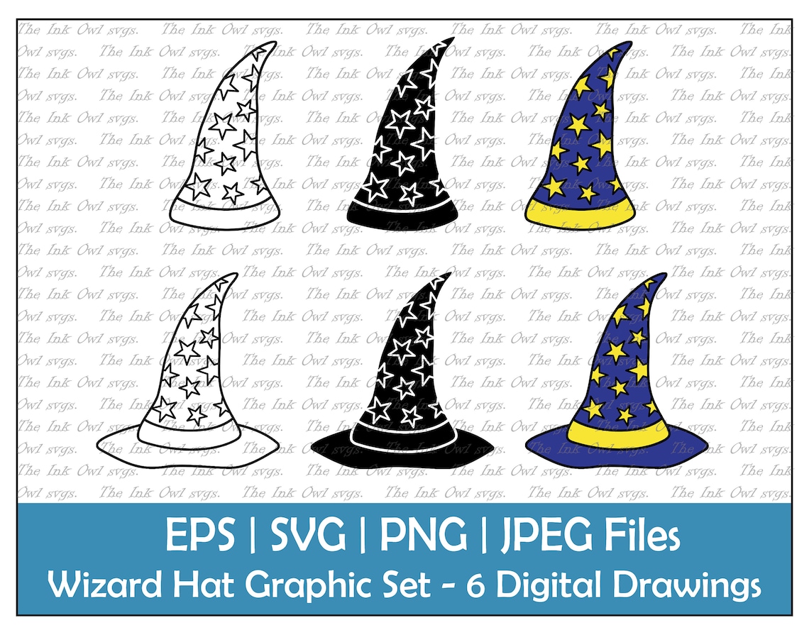 Wizard Hat Vector Clipart Set / Outline & Stamp Drawing - Etsy