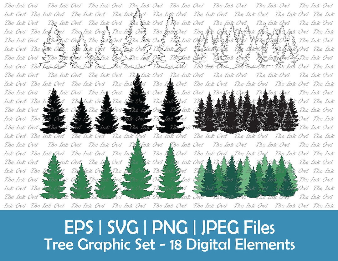 Tree and Forest Vector Clipart Set / Outline, Silhouette & Color ...