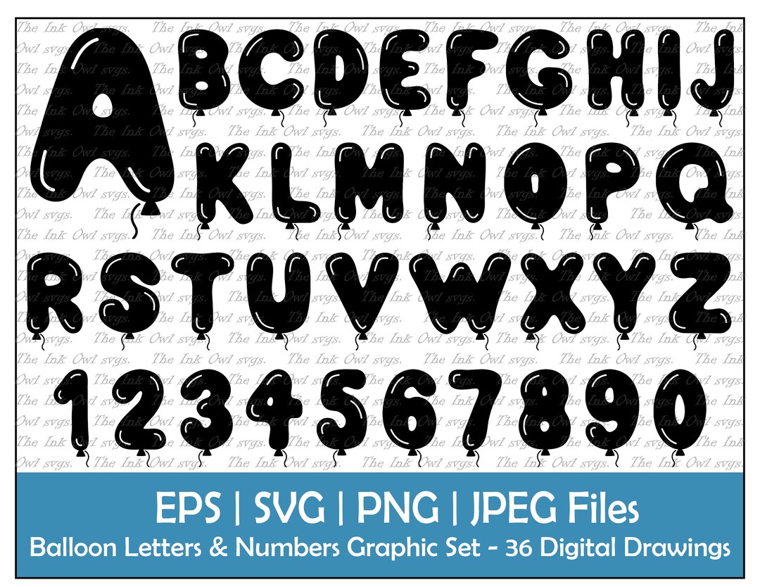 Balloon Letter Alphabet and Numbers Vector Clipart / Stamp Text ...