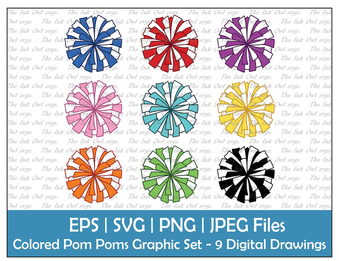 Colorful Cheerleader Pom-poms Clipart Set / Color Drawing Graphic ...