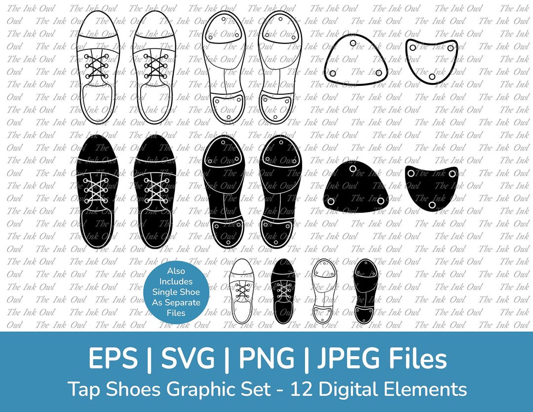 Dance Tap Shoes Vector Clipart / Transparent Outline & Silhouette Stamp ...