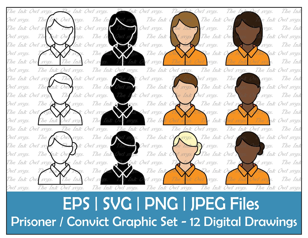 Prisoner Convict Icon Vector Clipart Set / Outline & Stamp Drawing ...