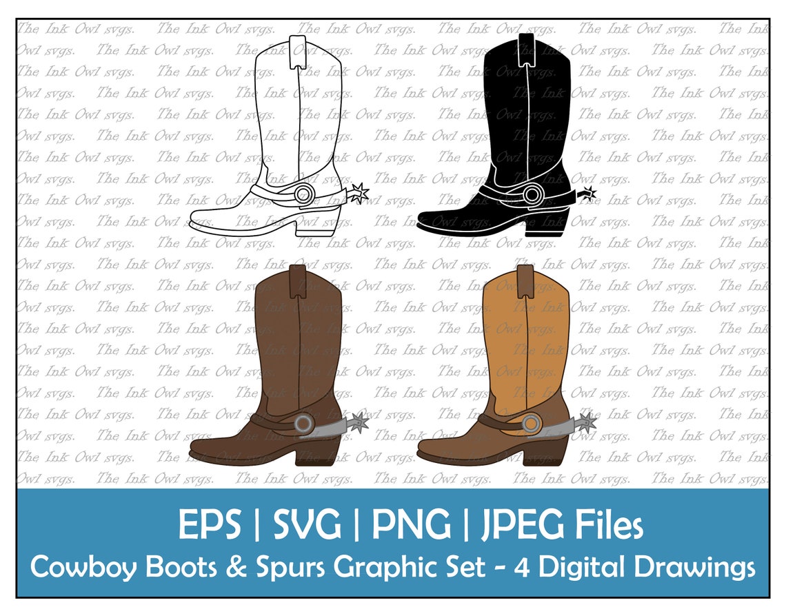 Cowboy Boots with Spurs Vector Clipart Set / Outline & | Etsy