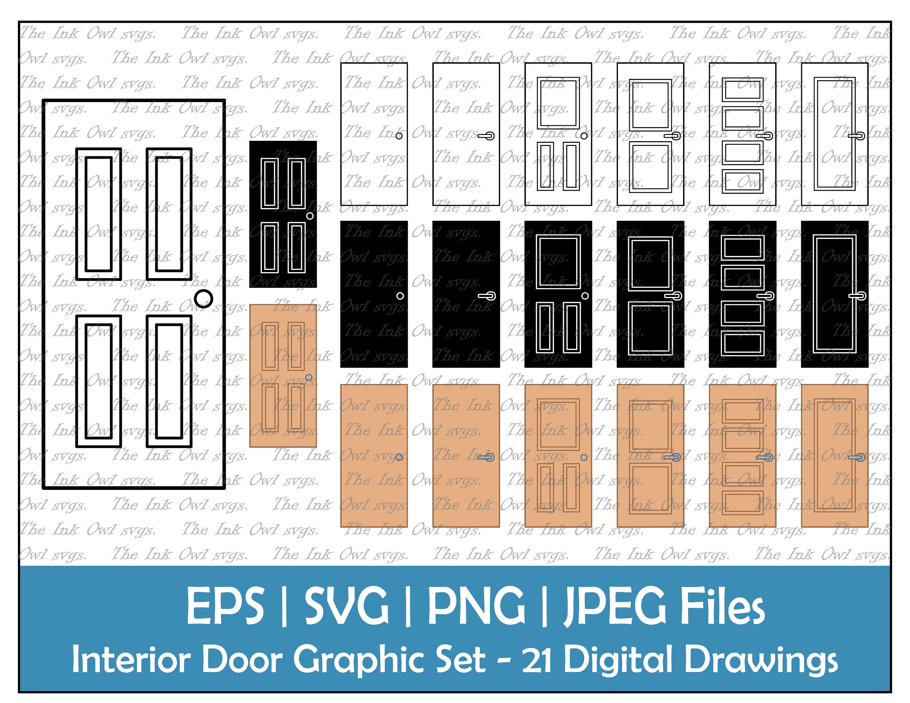 Interior Door Vector Clipart Set / Outline, Stamp & Color Drawing ...