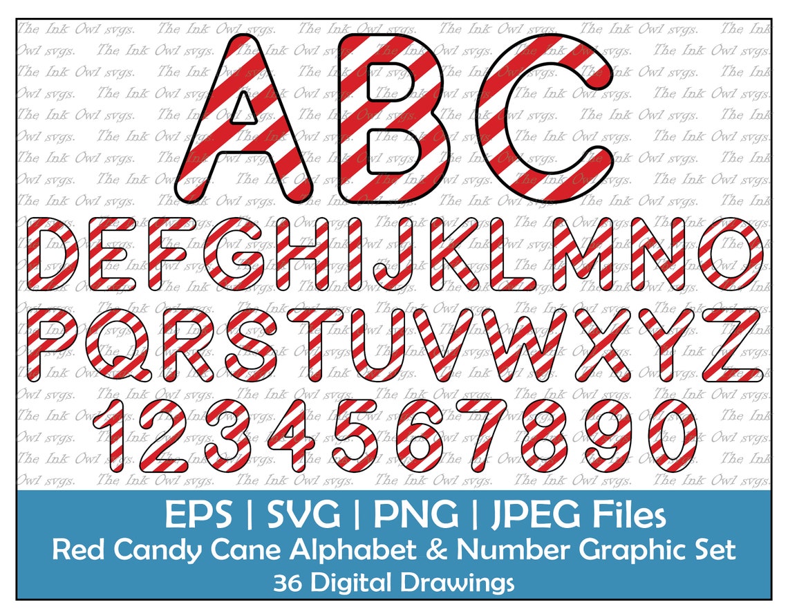 Candy Cane Striped Alphabet Letters & Numbers Vector Clipart / - Etsy
