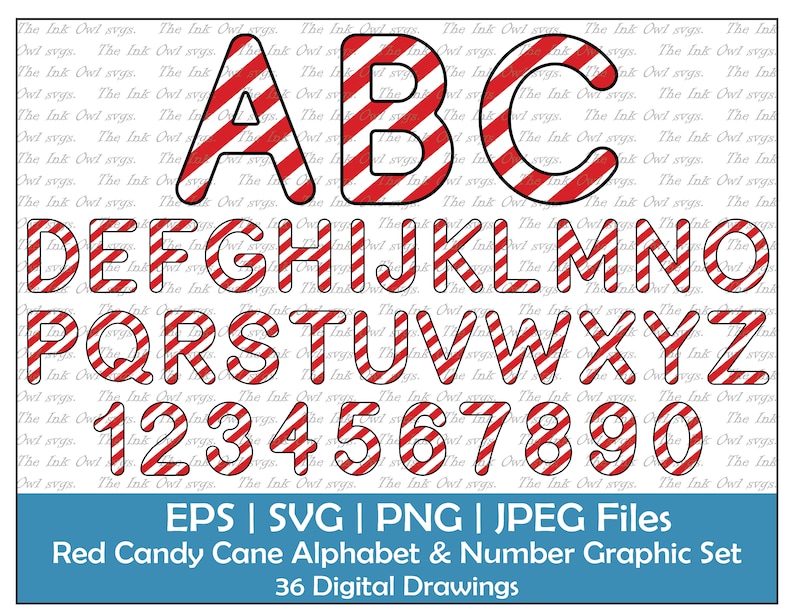 Candy Cane Striped Alphabet Letters & Numbers Vector Clipart / - Etsy