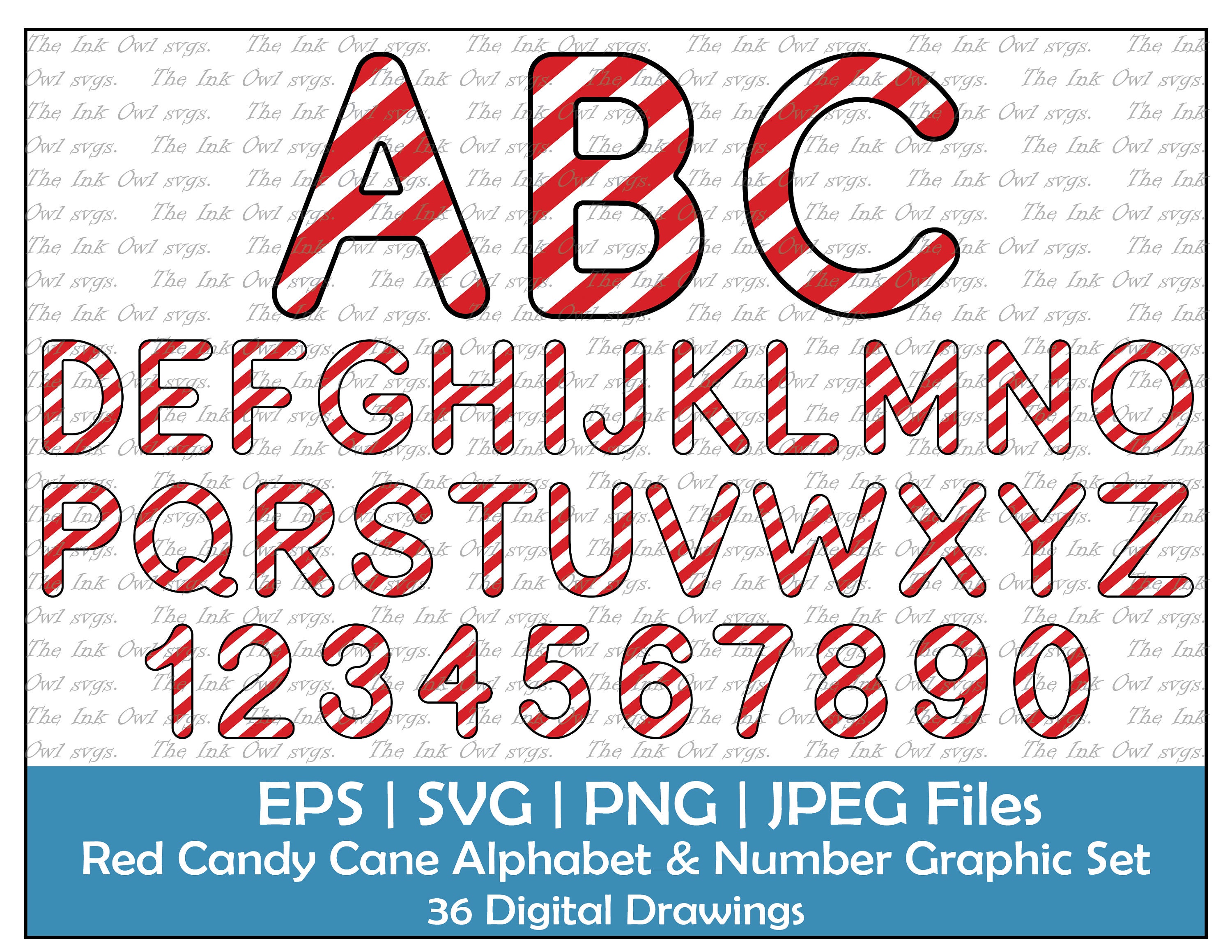 Candy Cane Striped Alphabet Letters & Numbers Vector Clipart / - Etsy