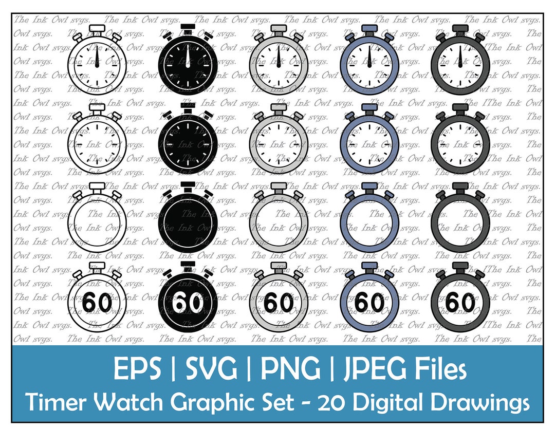 Stopwatch Timer or Countdown Clipart Set / Outline, Silhouette Stamp ...