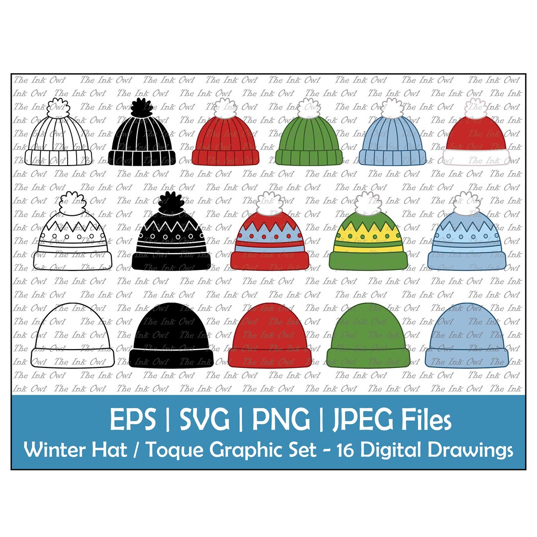 Winter Hat or Toque Clipart Set / Outline, Silhouette and Color ...