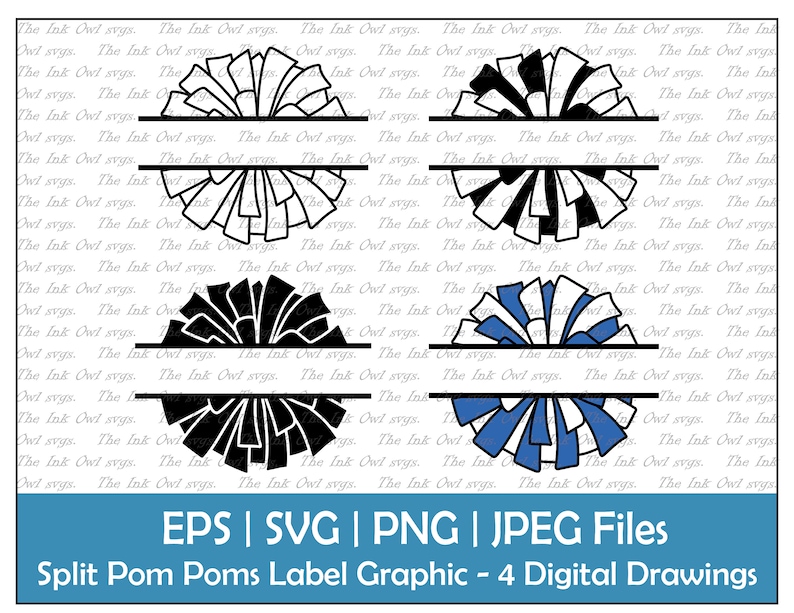 Split Cheerleader Pom-poms Vector Clipart Set / Outline, Stamp & Color ...