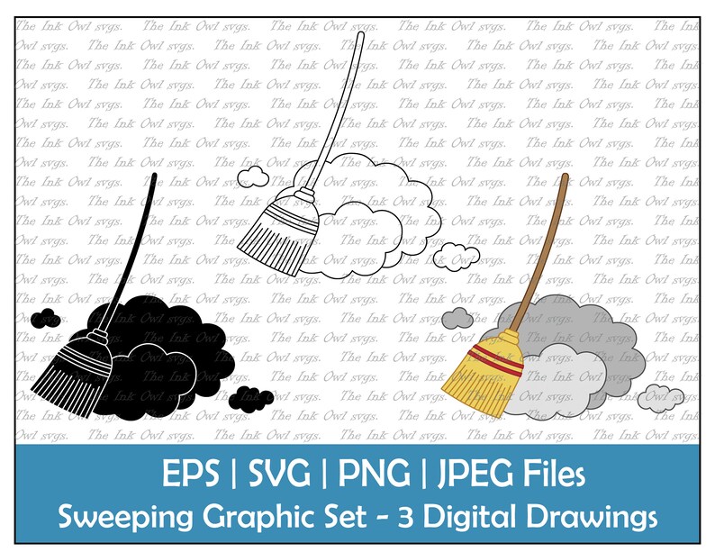 Sweeping Broom and Dust Vector Clipart Set / Outline & Stamp - Etsy