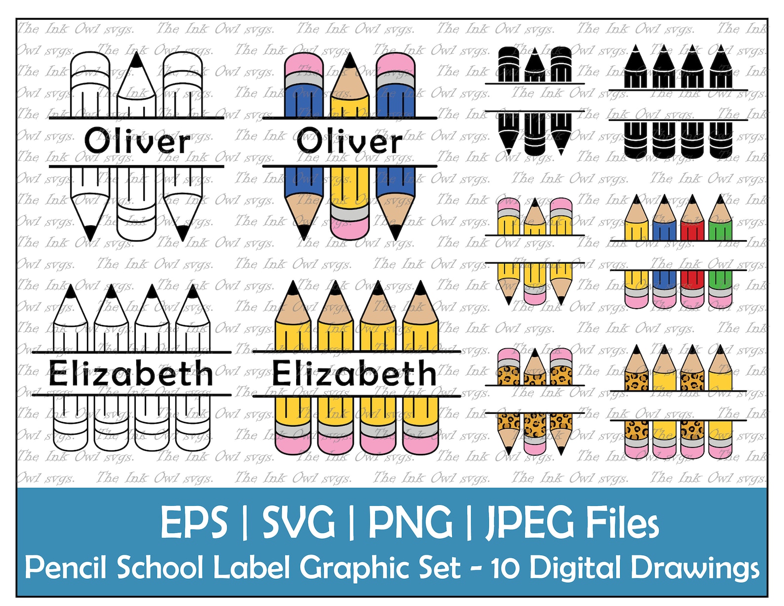 Back to School Pencil Name Label Vector Clipart / Outline - Etsy