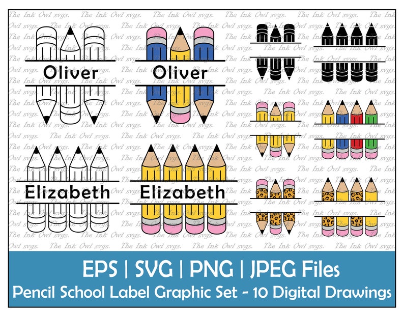 Back to School Pencil Name Label Vector Clipart / Outline - Etsy