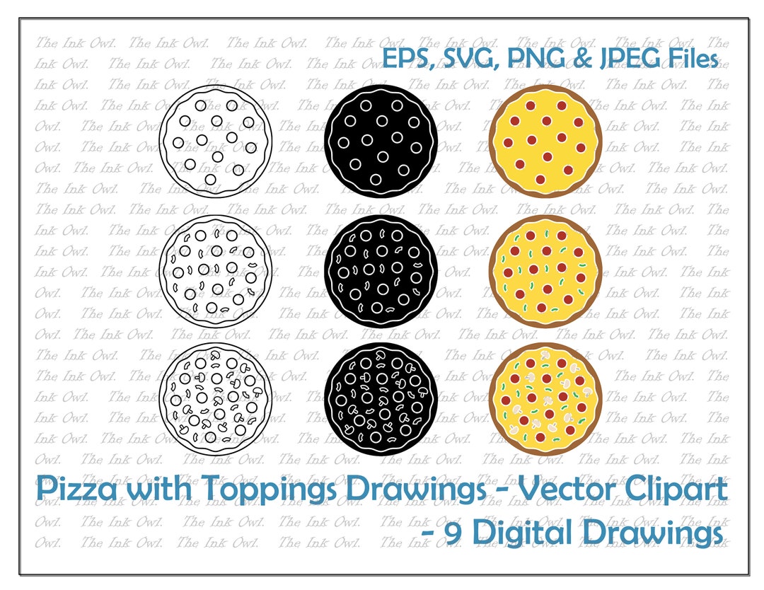 Whole Pizza Vector Clipart Set / Outline Stamp and Colored - Etsy Canada