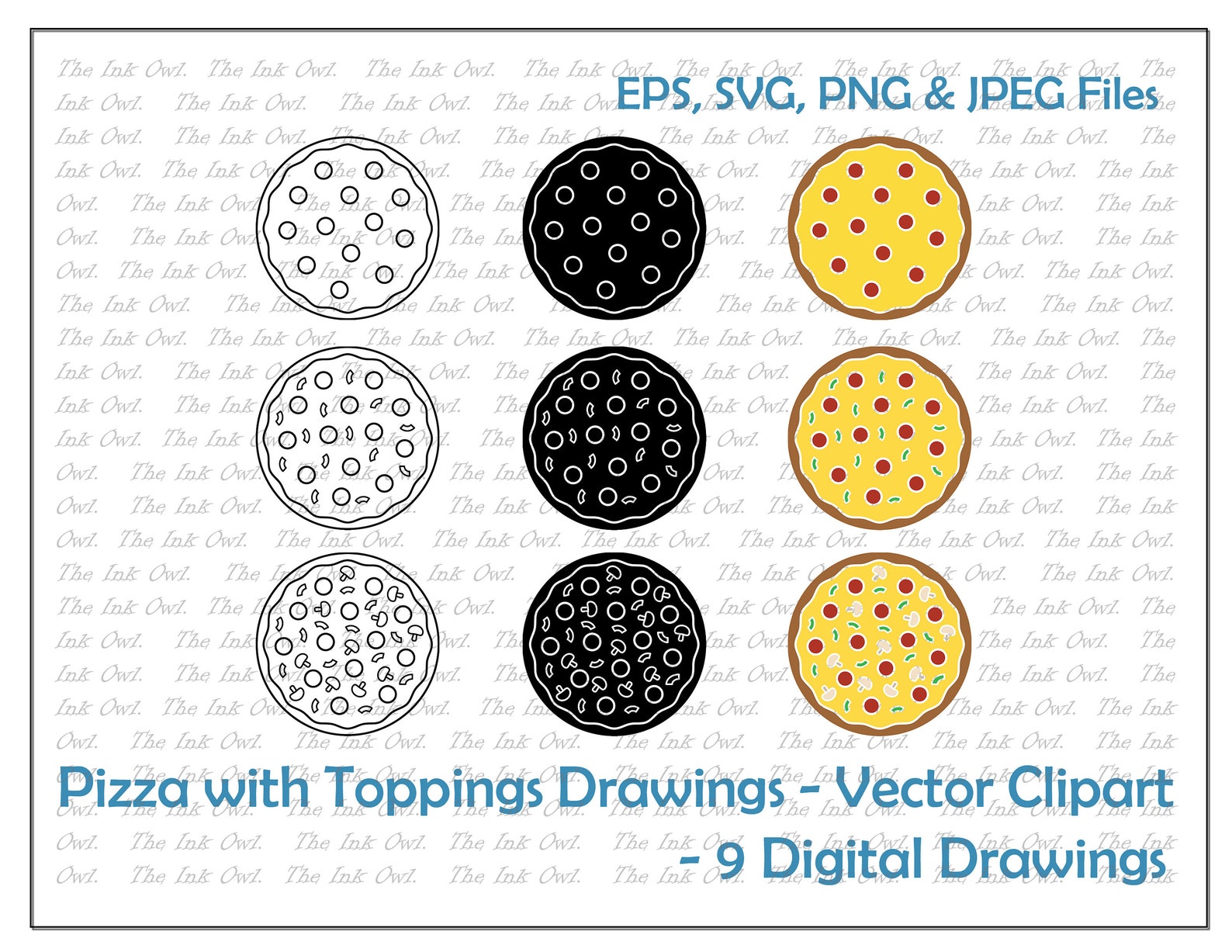 Whole Pizza Vector Clipart Set / Outline Stamp and Colored - Etsy Canada