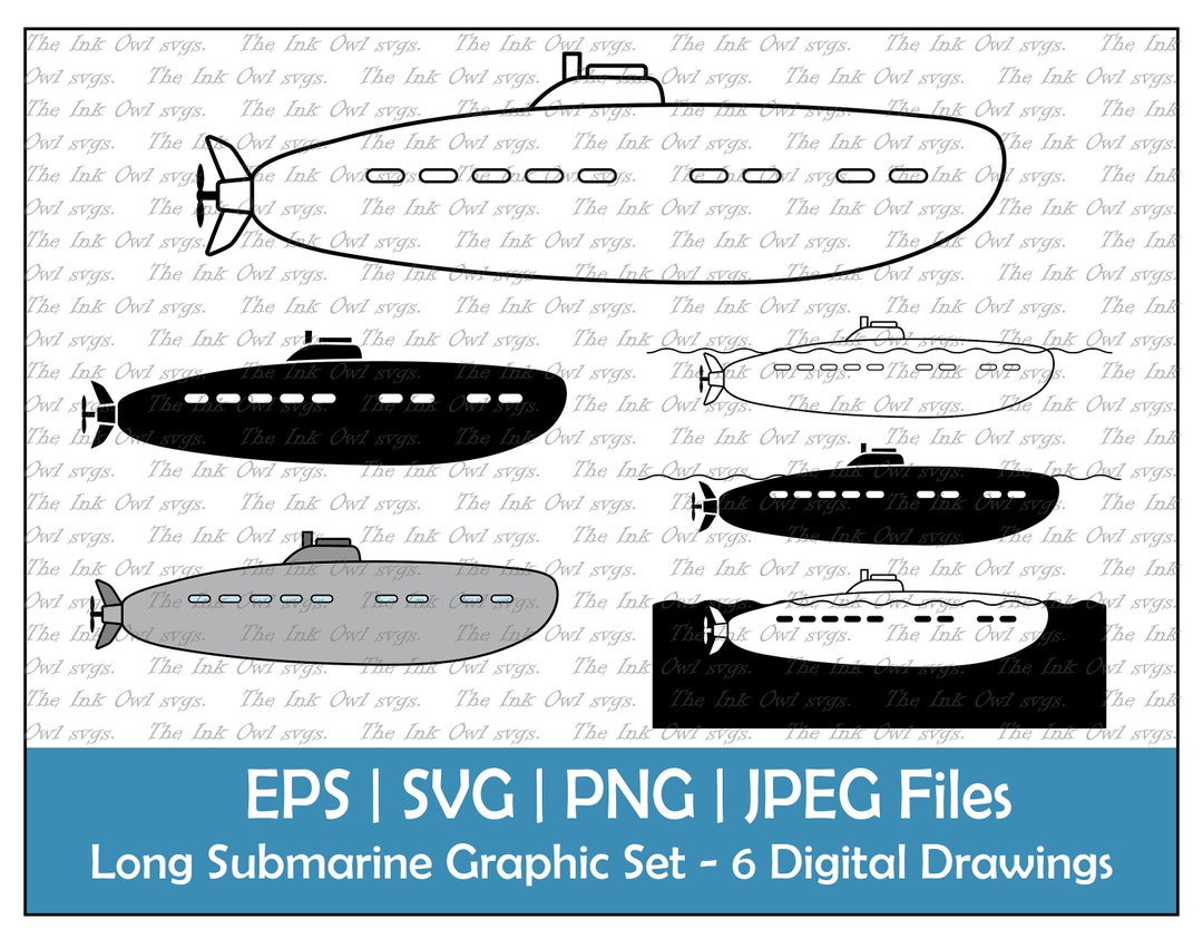 Long Deep Sea Submarine Vector Clipart Set / Outline & Stamp Graphic ...