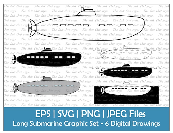 Long Deep Sea Submarine Vector Clipart Set / Outline & Stamp - Etsy