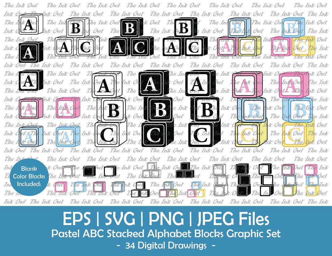 Pastel ABC Alphabet Blocks Vector Clipart / Outline, Silhouette Stamp ...