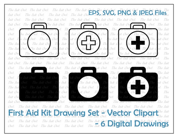 First Aid Kit Vector Clipart Set / Outline & Stamp Drawing | Etsy