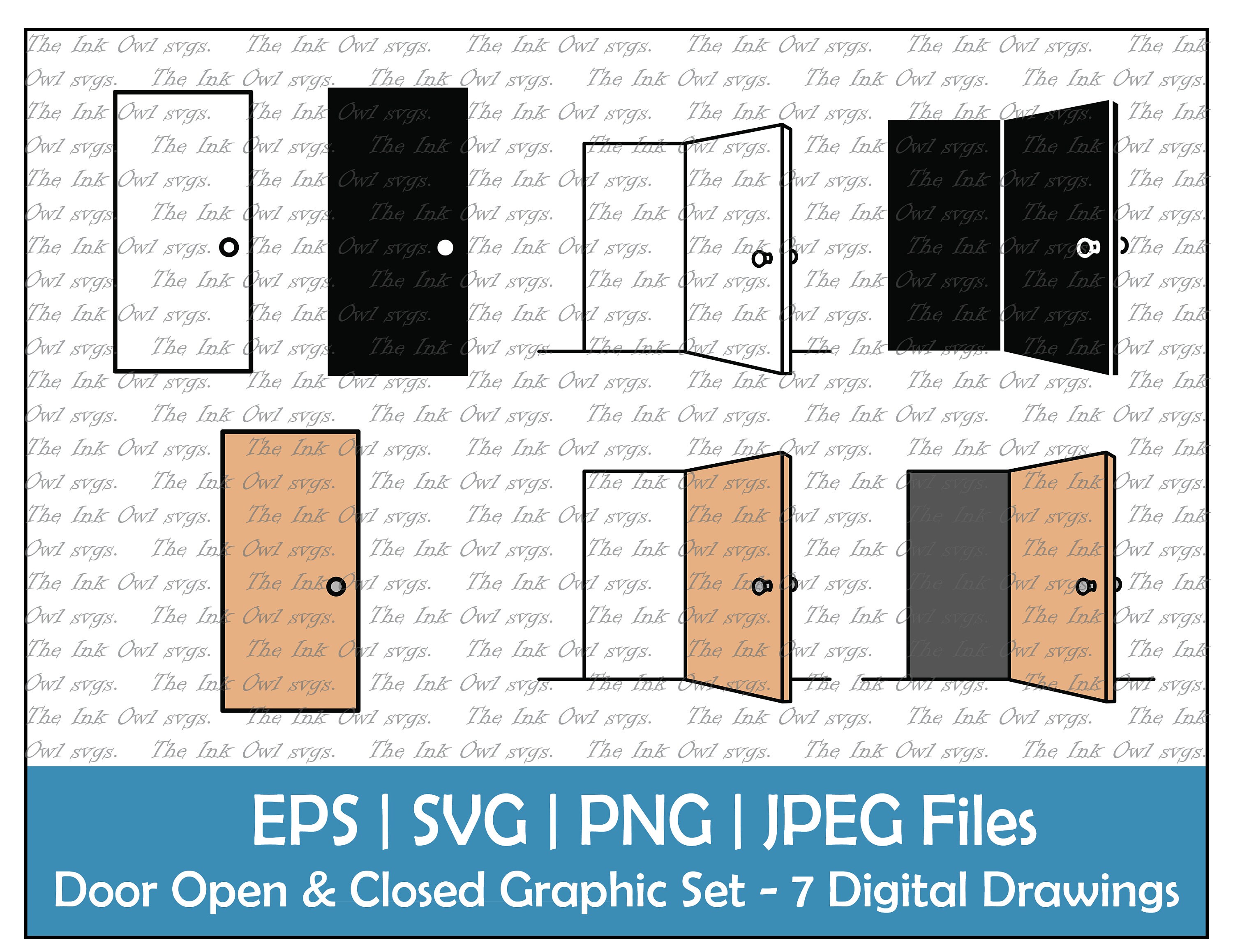 Door Open and Closed Vector Clipart Set / Outline, Silhouette Stamp ...