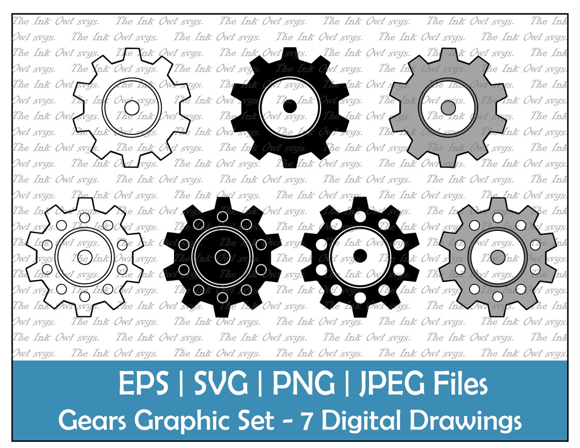 Gears or Cogs Graphic Clipart Set / Outline Silhouette Stamp - Etsy