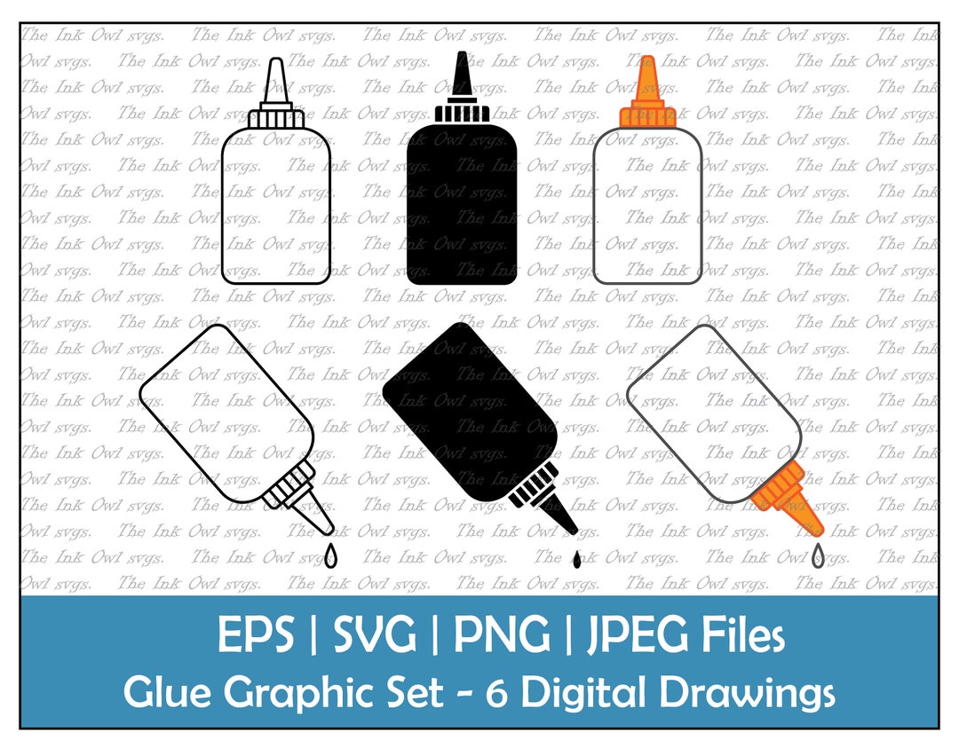 Glue Bottle Vector Clipart Set / Outline & Stamp Drawing Graphic / PNG ...